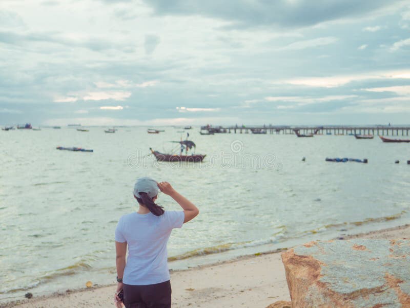 Woman Stands at a Lost Man Looking at Sun Stock Photo - Image of beauty ...