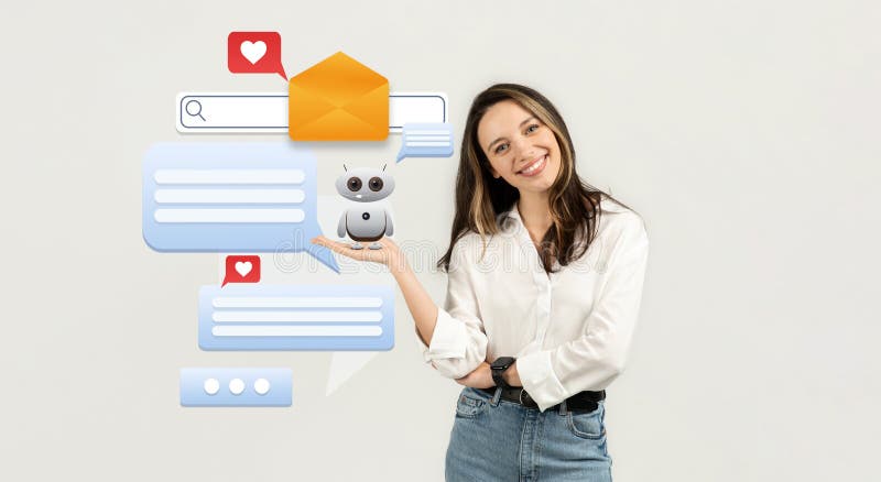 Woman Interacting Ai Assistant Modern Technology Setting Stock Photos ...