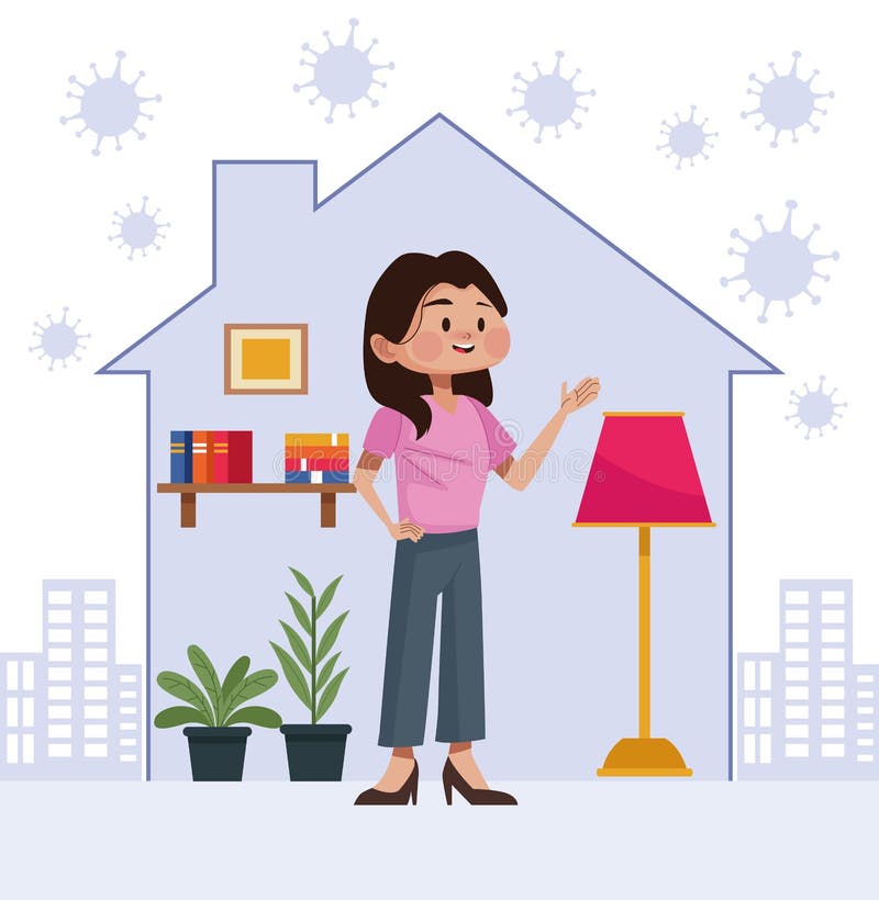 Woman Stay at Home Inside House Stock Vector - Illustration of human ...