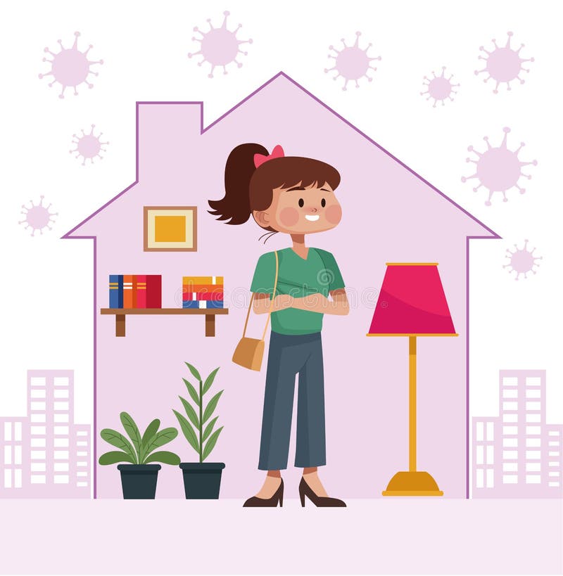 Woman Stay at Home Inside House Stock Vector - Illustration of pandemic ...