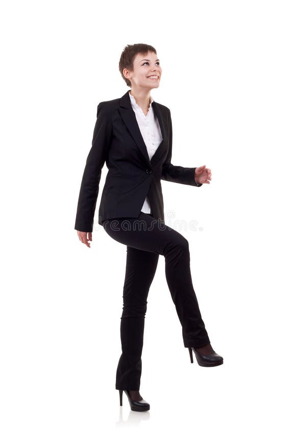 Woman Stepping on Imaginary Step Stock Photo - Image of office, elegant ...