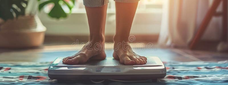 A Woman Steps on the Scale. Selective Focus Stock Photo - Image of ...