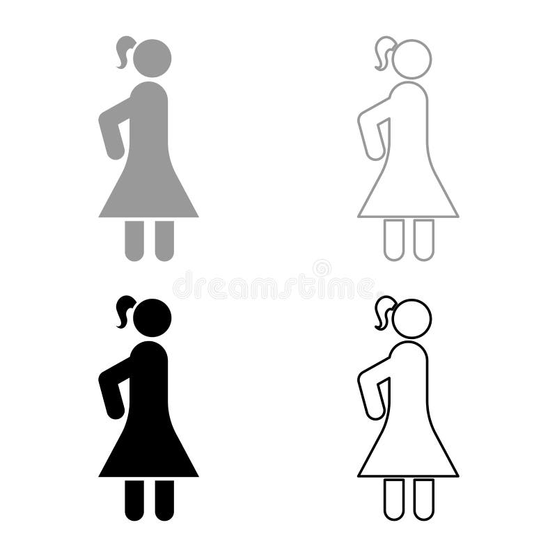Woman Stick Icon Set Black Color Vector Illustration Flat Style Image ...