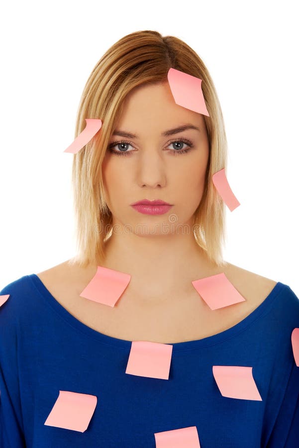 Woman with sticky notes. stock image. Image of adhesive - 55132285
