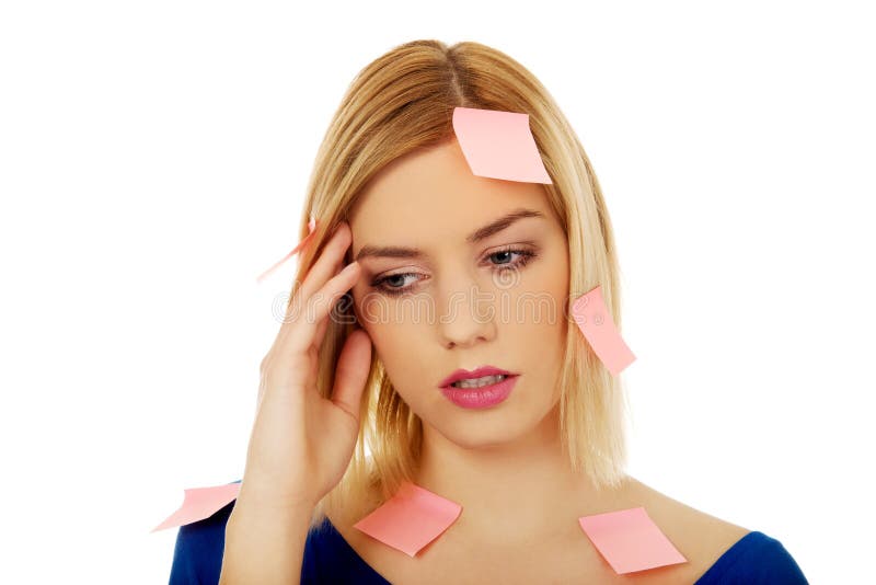 Woman with sticky notes. stock image. Image of memo, forgot - 58887581