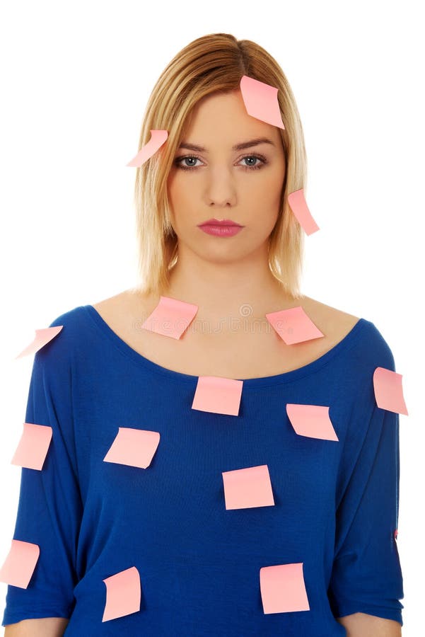 Woman with sticky notes. stock image. Image of female - 58900323
