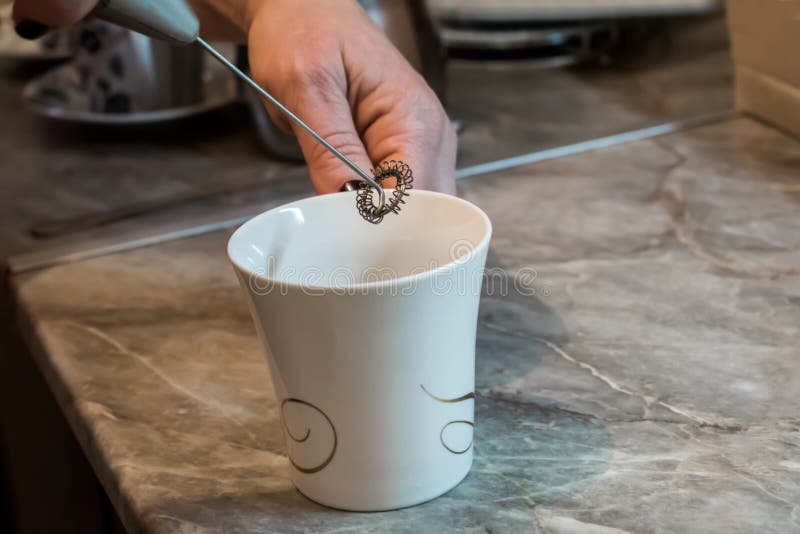Woman Stir Instant Coffee with Her Coffee Mixer Stock Photo - Image of ...