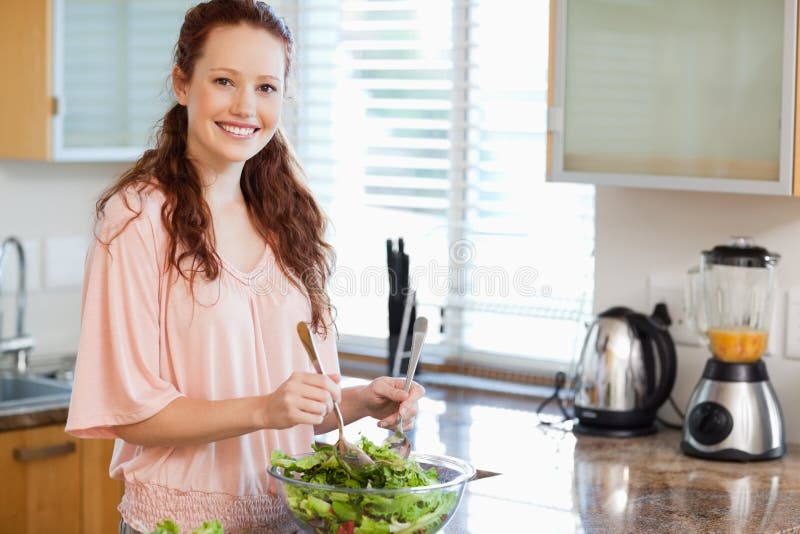 Woman stirring salad stock image. Image of organic, caucasian - 22438283