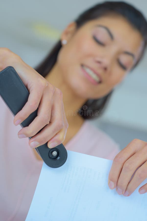 Woman Stitching Documents Together at Home Stock Photo - Image of clerk ...