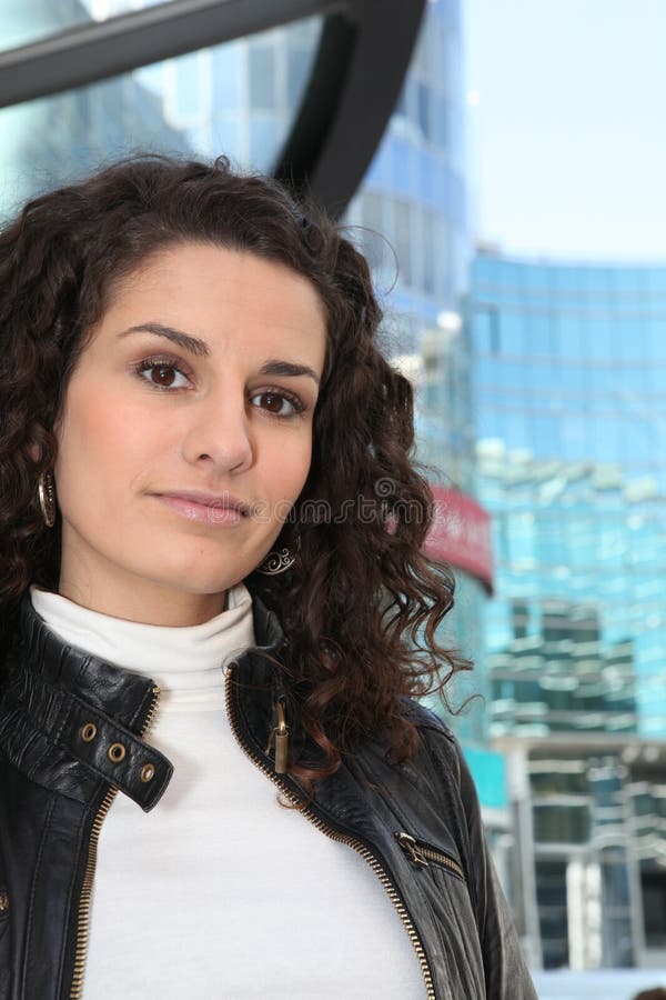 Woman Stood Next To Building Stock Photo - Image of curls, fashion ...