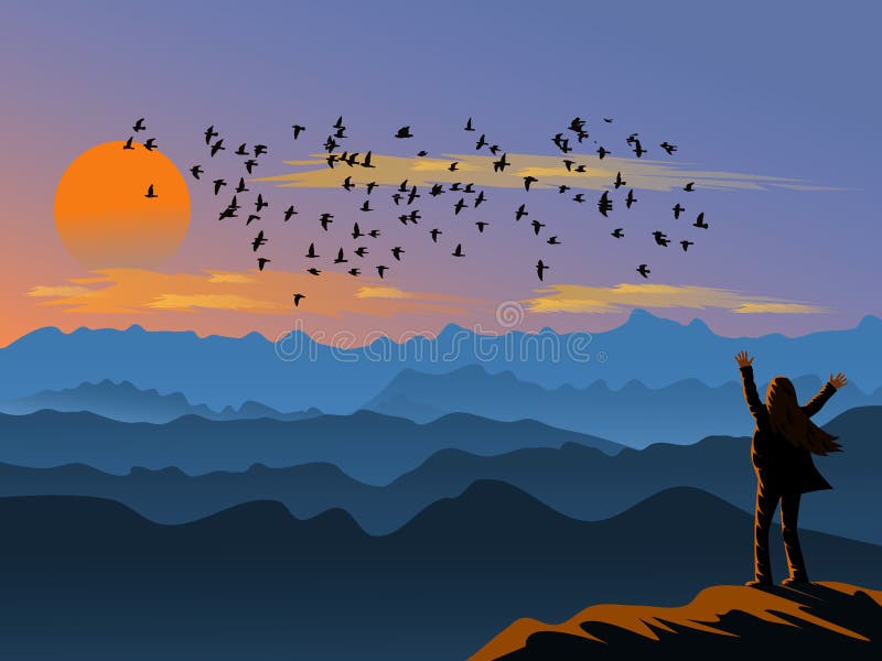 The Woman Stood Up and Showed His Hands on the Top of the Mountain ... The Woman Stood Up and Showed His Hands on the Top of the Mountain ...