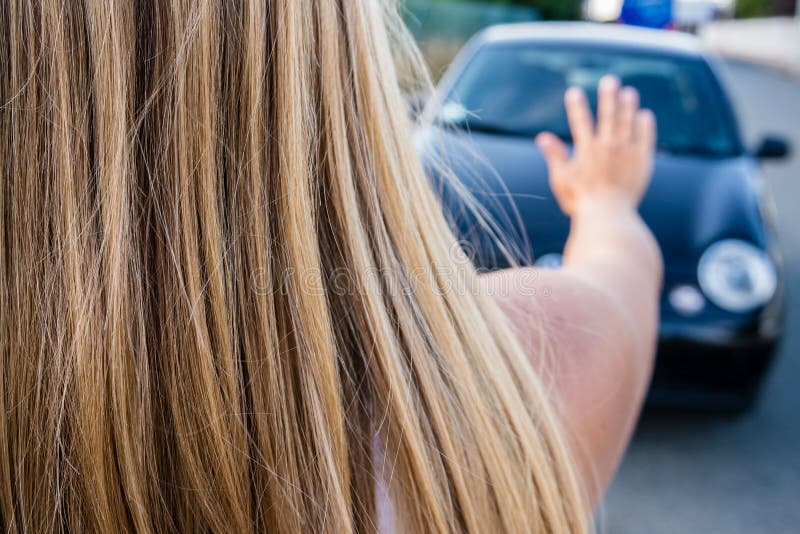 Woman Stop a Car on the Street Stock Photo - Image of drunk, attack ...