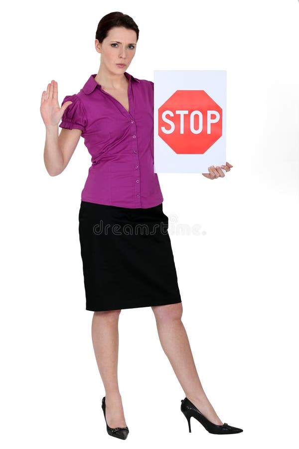 Business Woman Holding a STOP Sign Stock Photo - Image of background ...