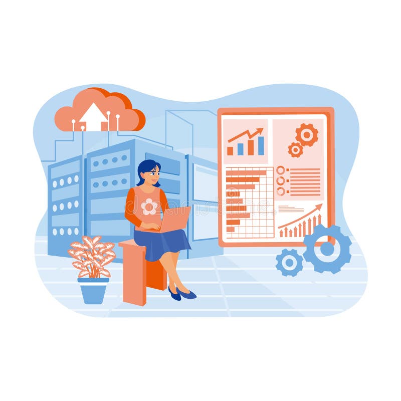 Woman Storing Business Data in Data Center. Technicians Maintain the ...