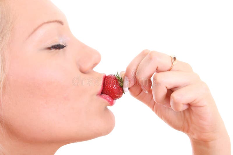 Woman with Strawberry in Her Lips Stock Image - Image of healthy ...