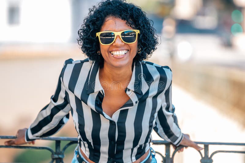 Woman on the Street Smiling Stock Image - Image of satisfaction ...