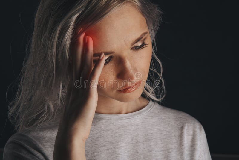 Woman in Stress with Pain on Her Face Feeling Headache. Stock Photo ...