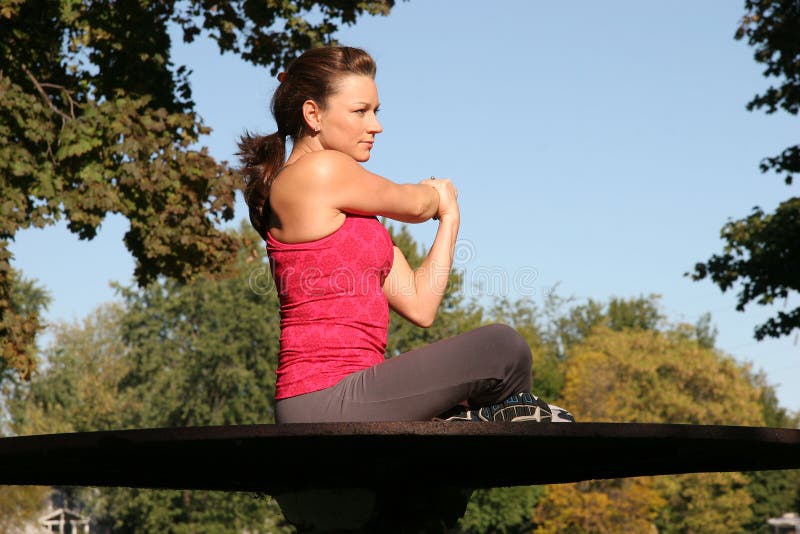 Woman Stretches Arm stock photo. Image of outdoors, strength - 11817176