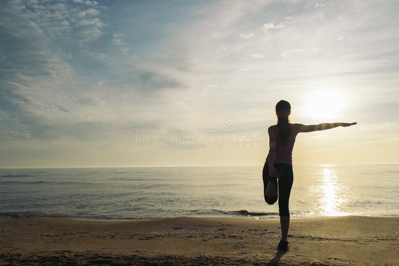 Woman Stretching on the Beach. Stock Image - Image of jogging, morning ...