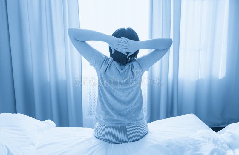 Woman Stretching In Bed After Wake Up Back View Stock Image Image Of