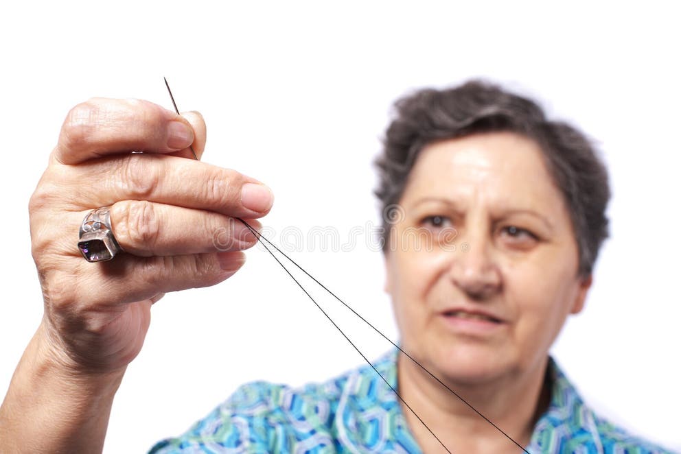 Woman with String and Needle Stock Photo - Image of needlework, hands ...
