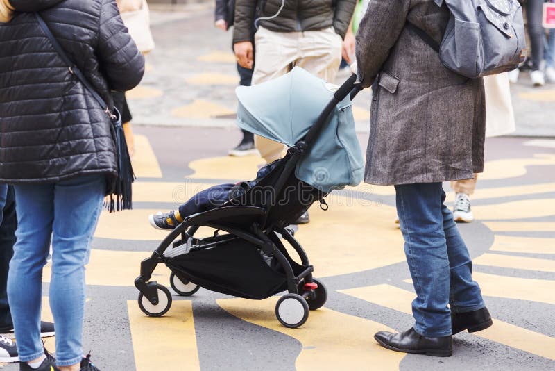 Woman with a Stroller Walking in the City Stock Photo - Image of ...
