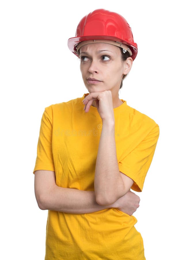 Woman Structural Engineer in Red Hard Helmet Stock Image - Image of ...