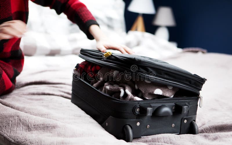 Woman Struggling To Close Suitcase Stock Image - Image of clothing ...