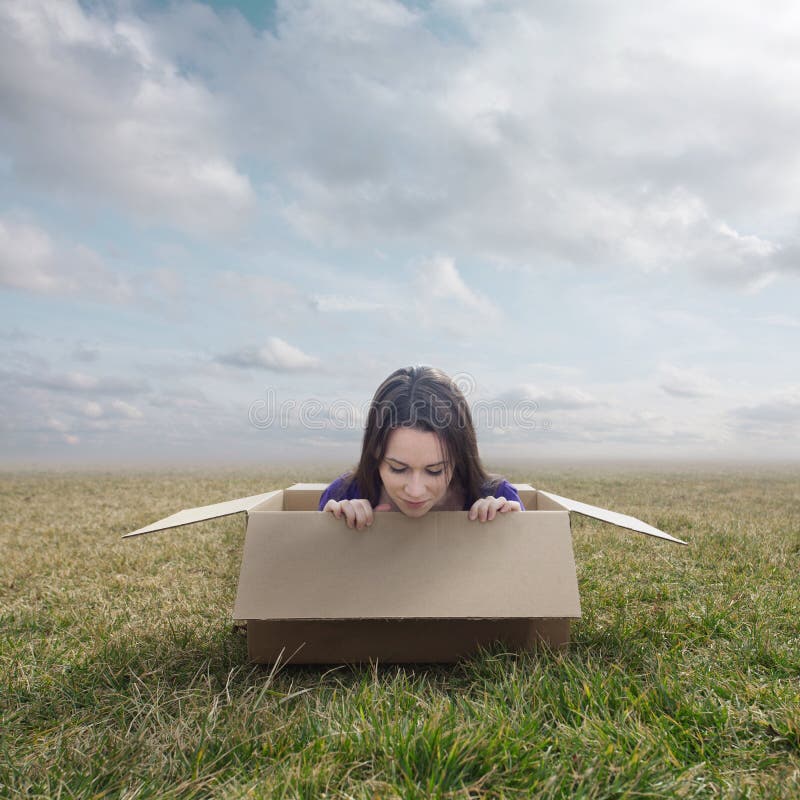 Woman stuck in box stock image. Image of concept, cardboard - 38441591
