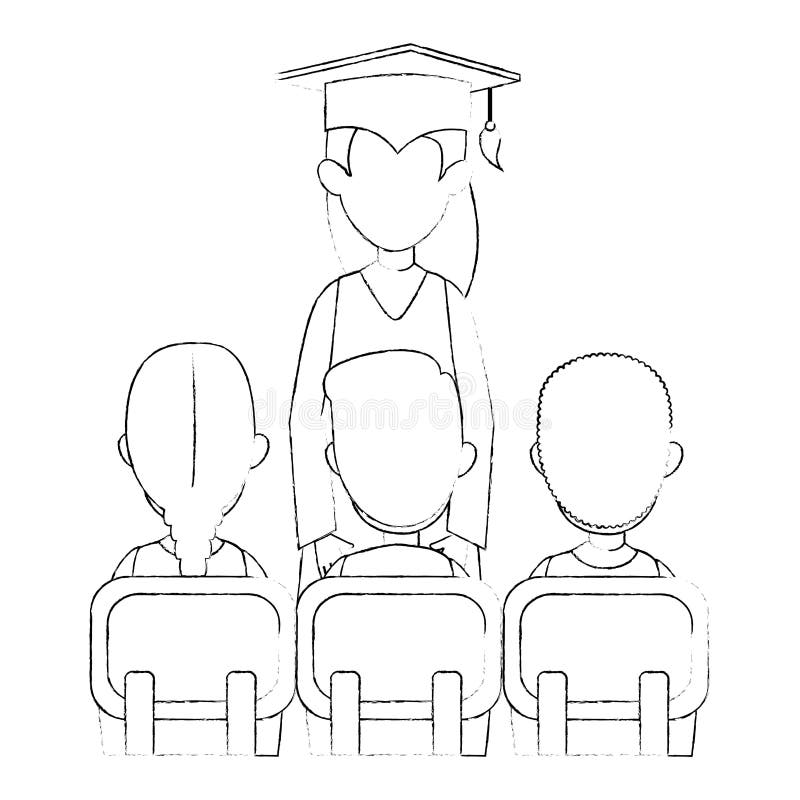 Woman Student Graduated with Students Class Stock Illustration ...