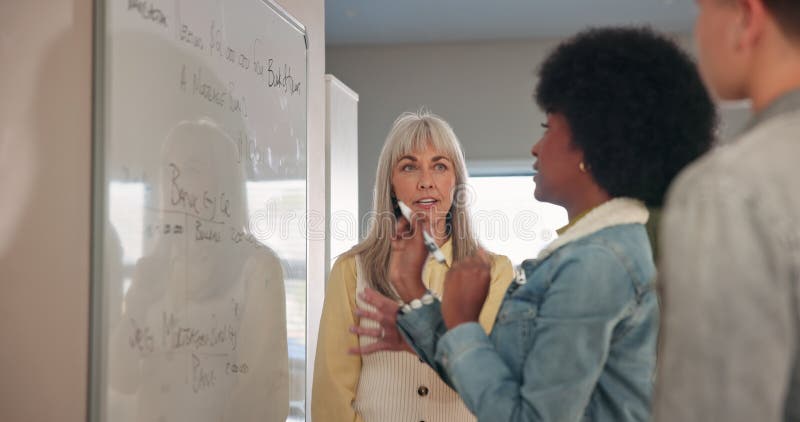 Woman, Student and Teacher for Education Presentation on Whiteboard of ...