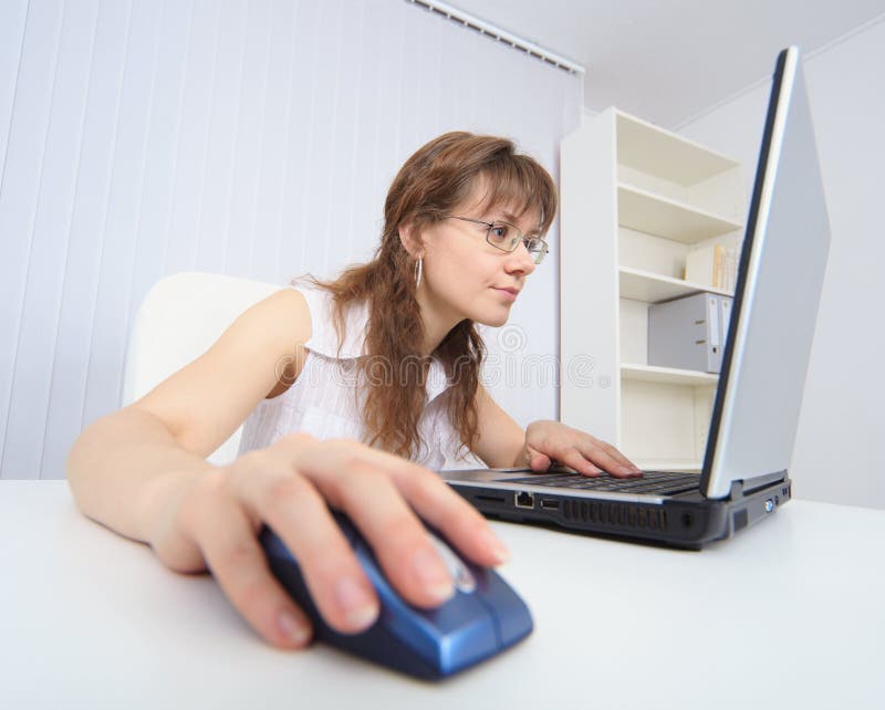 Woman Studies Internet by Means of Laptop Stock Photo - Image of ...