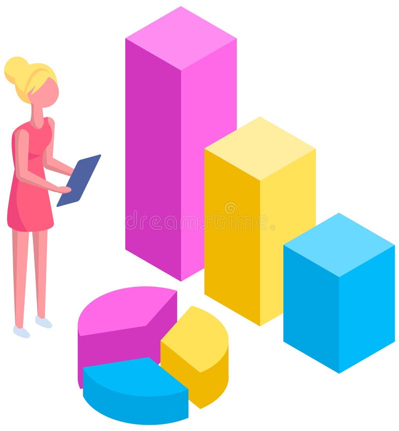 Woman Studies Statistics Shown on Bar Chart. Female Character while ...
