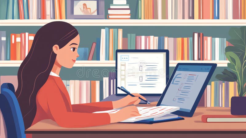Woman Studying Illustration Stock Photo - Image of university, focus ...