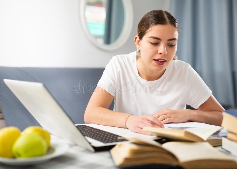 Woman Studying during Online Courses Using Laptop Stock Photo - Image ...