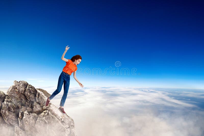 Woman Stumbled on the Rocks and Going To Falls Down. Stock Image ...