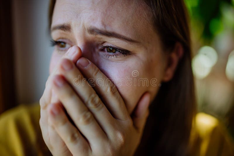 Woman Suffering from Depression and Crying at Home. Stock Photo - Image ...