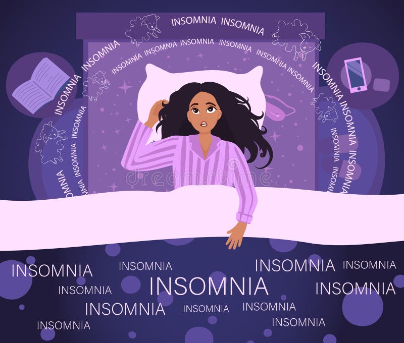 Woman Suffers from Insomnia, Sleeping Problem Stock Vector ...