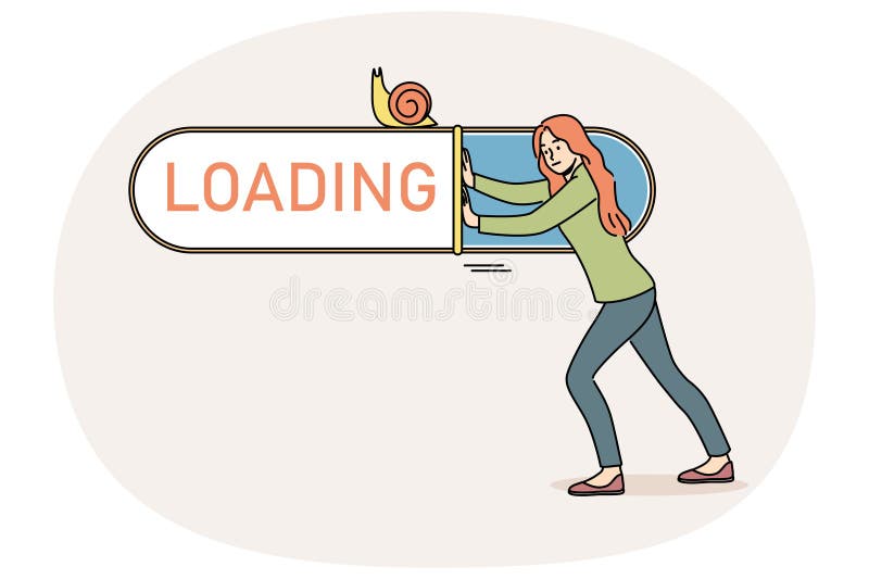 Woman Suffers from Slow Internet and Pushes Loading Bar with Snail ...