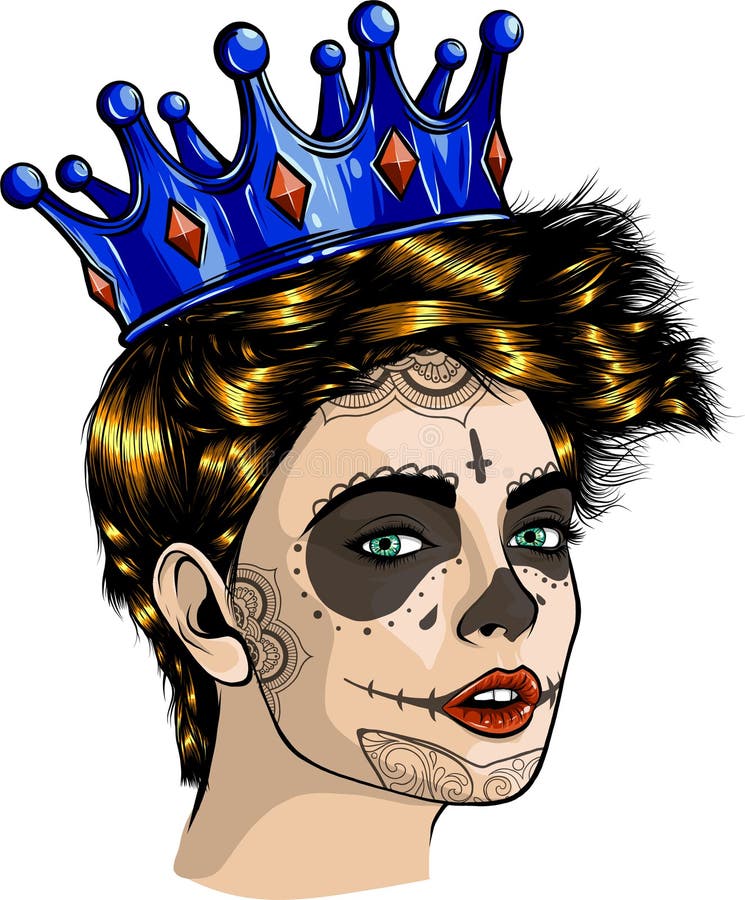 Woman with Sugar Skull Face Paint Vector Illustration Stock Vector ...
