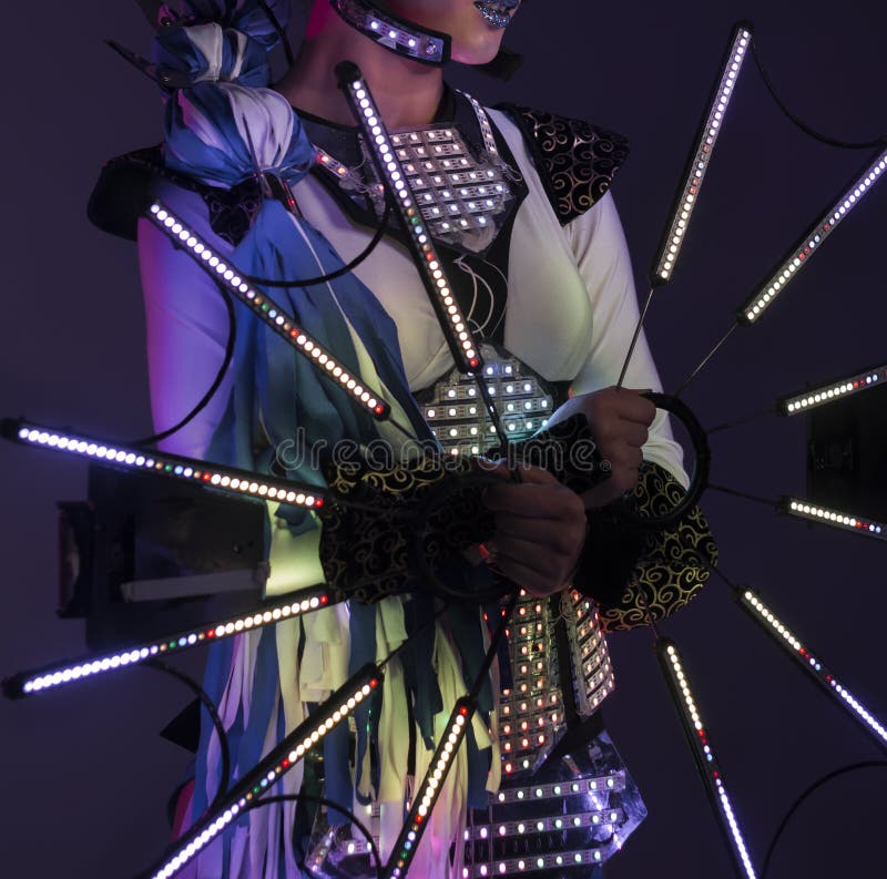 Woman in a Suit with LED Lights, Led Show Stock Image - Image of bright ...
