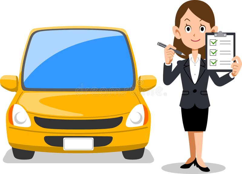 A Woman in a Suit Showing a Checklist and a Car Stock Vector ...