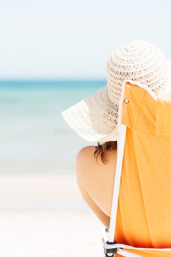 Woman Sunbathing and Relaxing on Beach. Stock Image - Image of shore ...