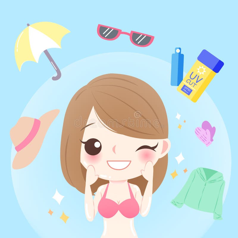 Cartoon Woman with Sunscreen Stock Illustration - Illustration of sunny ...