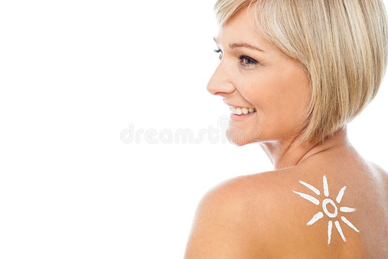 Woman with Sunscreen Lotion on Her Back Stock Photo - Image of lotion ...