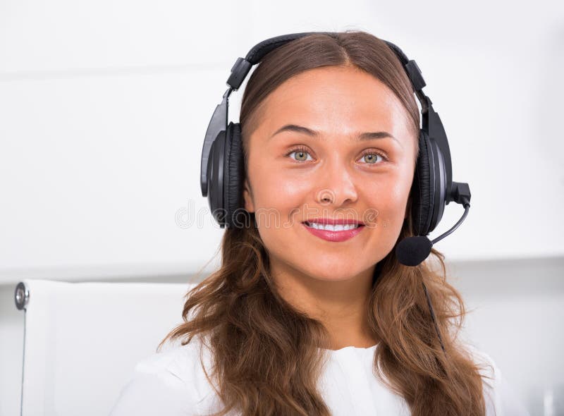 Woman Support Talking with Customer Using Hands-free Set Stock Image ...
