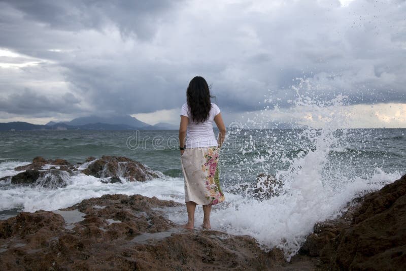 Woman at surfy beach stock image. Image of alone, beach - 26455293