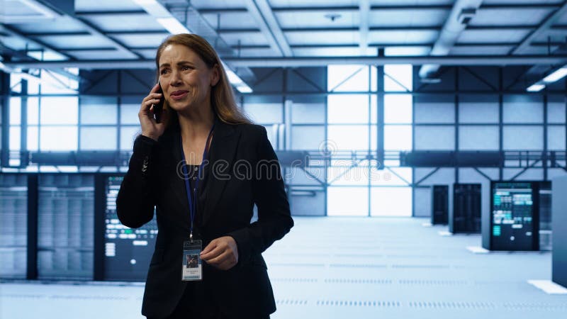 Woman Surrounded by Server Racks Speaking during Telephone Call Stock Image - Image of hardware ...