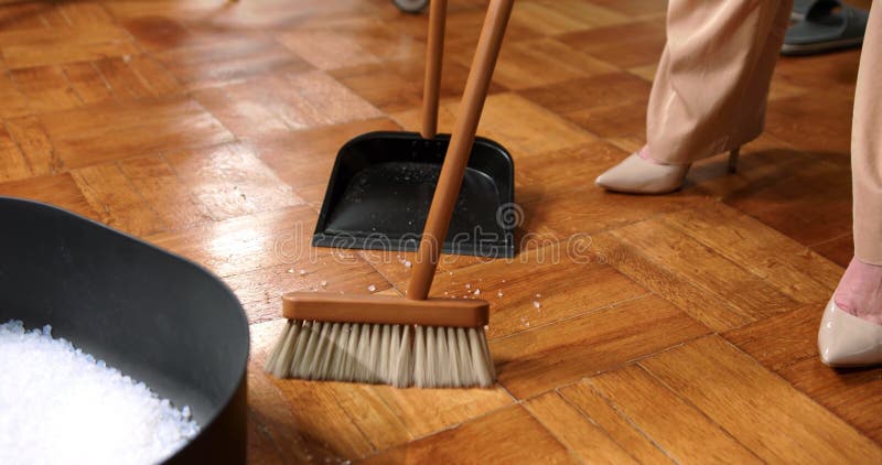 A Woman is Sweeping the Ground Stock Photo - Image of routine, broom ...