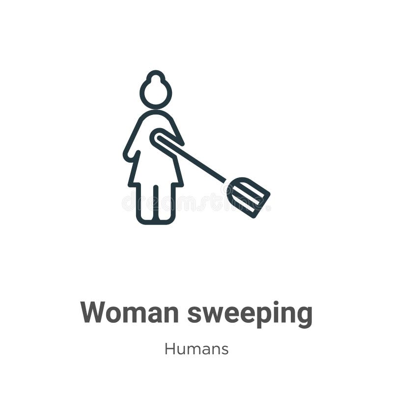 Woman Sweeping Outline Vector Icon. Thin Line Black Woman Sweeping Icon ...